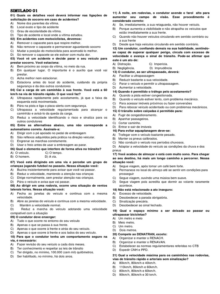 Material 02 Simulados | PDF | Tráfego | Transporte