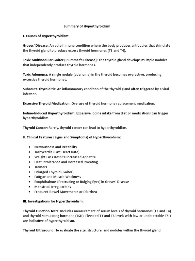 Summary of Hyperthyroidism | PDF | Hyperthyroidism | Thyroid