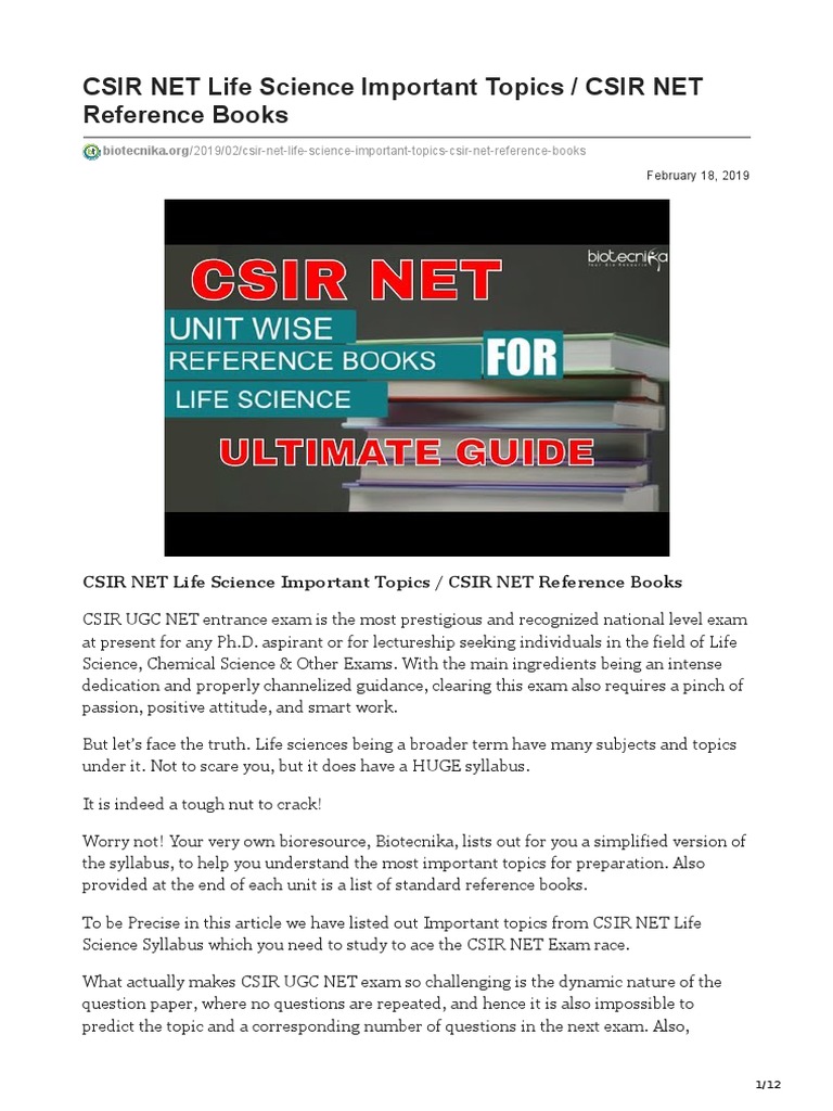 CSIR NET Life Science Important Topics CSIR NET Reference Books | PDF | Science & Mathematics