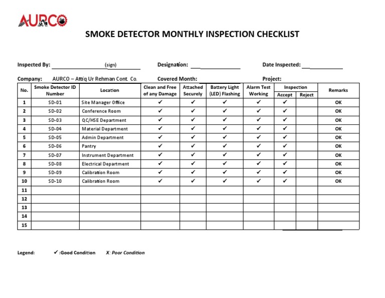 Monthly Smoke Detector Inspection Log | PDF
