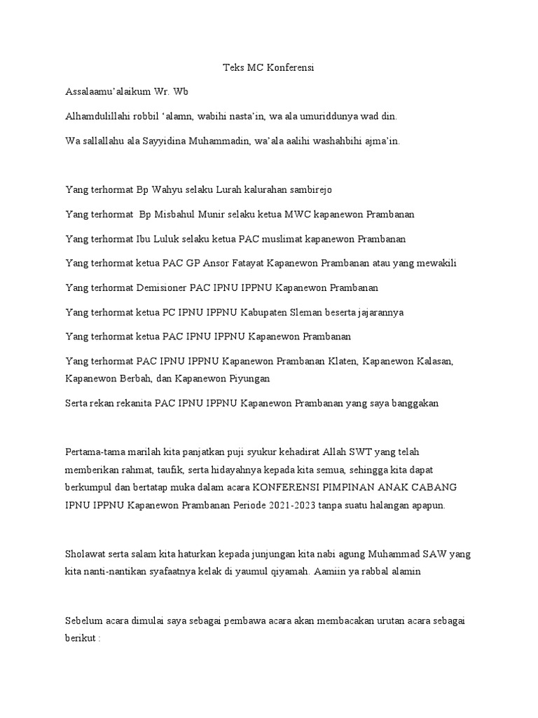 Teks MC Konferensi | PDF