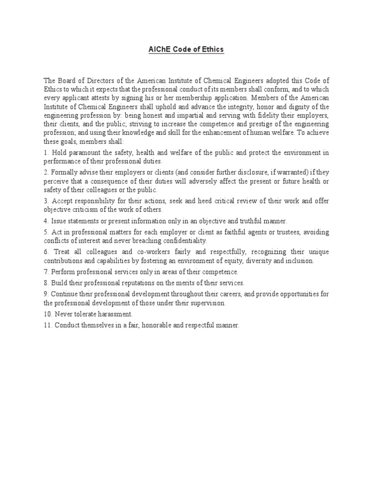 Aiche Code of Ethics | PDF