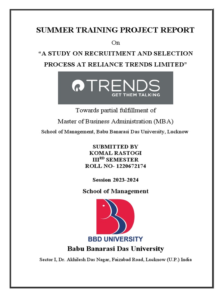 A Study On Recruitment and Selection Process at Reliance Trends Limited ...