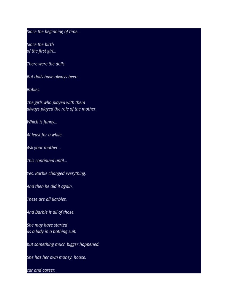 Barbie Script | PDF | Barbie