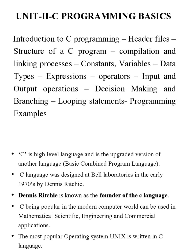 Unit Ii Introduction To C Programming Download Free Pdf C Programming Language Control Flow
