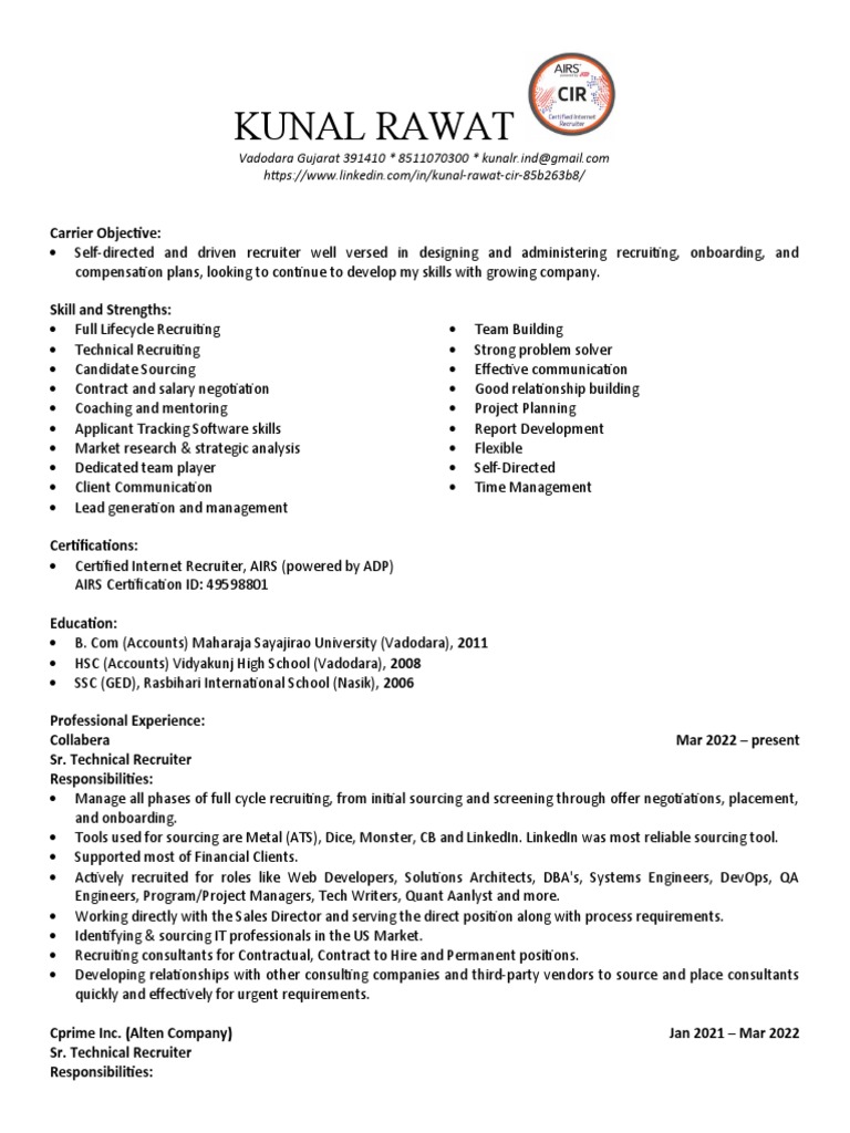 Kunal Rawat | PDF | Recruitment | Consultant