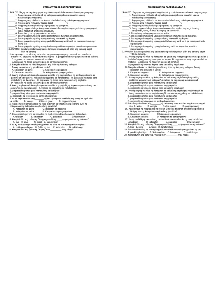 EsP 8 KATAPATAN SA SALITA AT SA GAWA | PDF