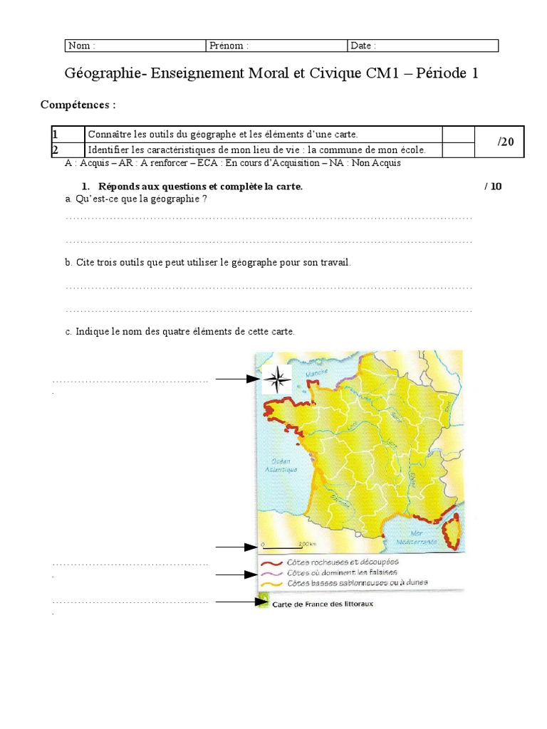 Evaluation CM1 - Géographie | PDF