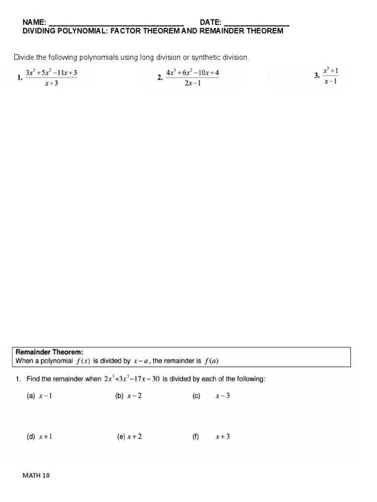 Dividing Polynomial PDF