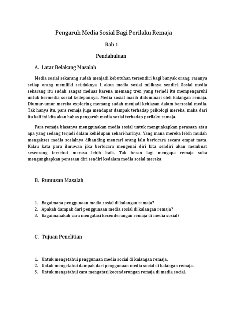Karya Ilmiah Pengaruh Media Sosial Terhadap Perilaku Remaja | PDF