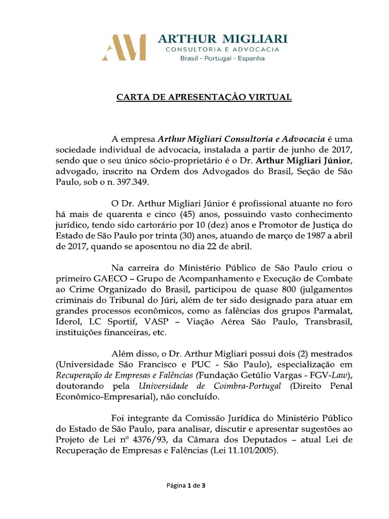 Carta Apresentacao Virtual Escritorio | PDF