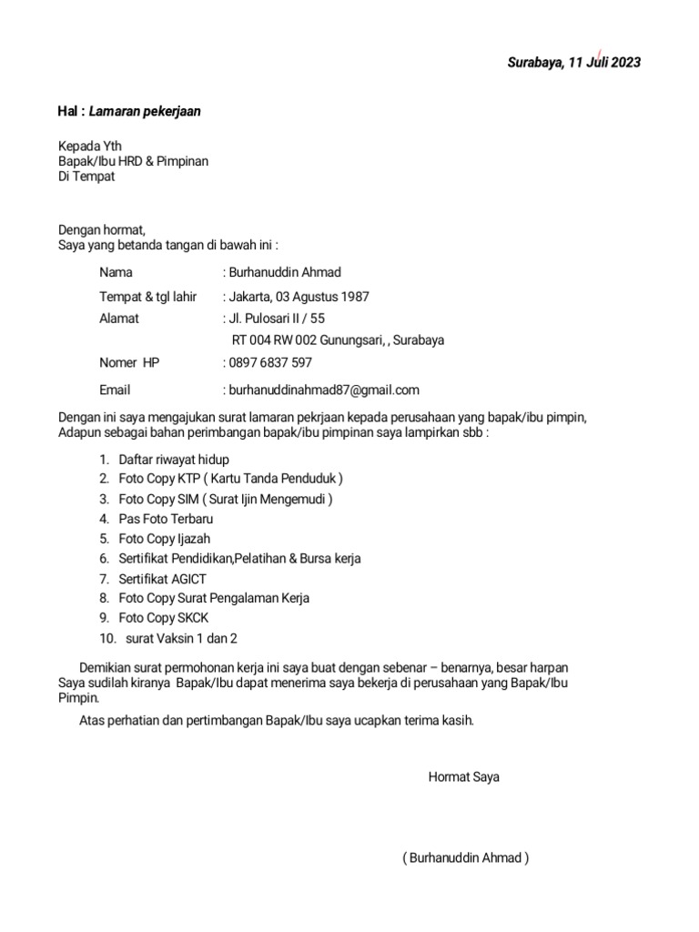 Lamaran Kerja 2023-2024 | PDF