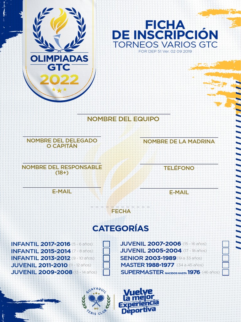 Ficha de Inscripción Olimpiadas GTC 2022 | PDF