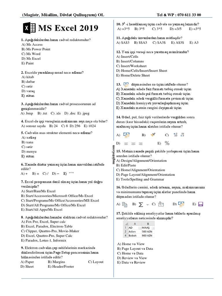 MS Excel 2019 - Test - Magistr OL | PDF
