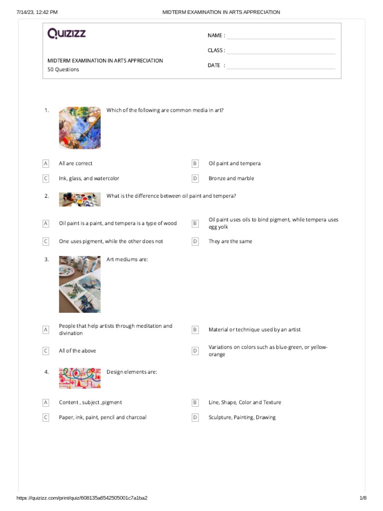 Midterm Examination in Arts Appreciation | PDF | Paintings | Paint