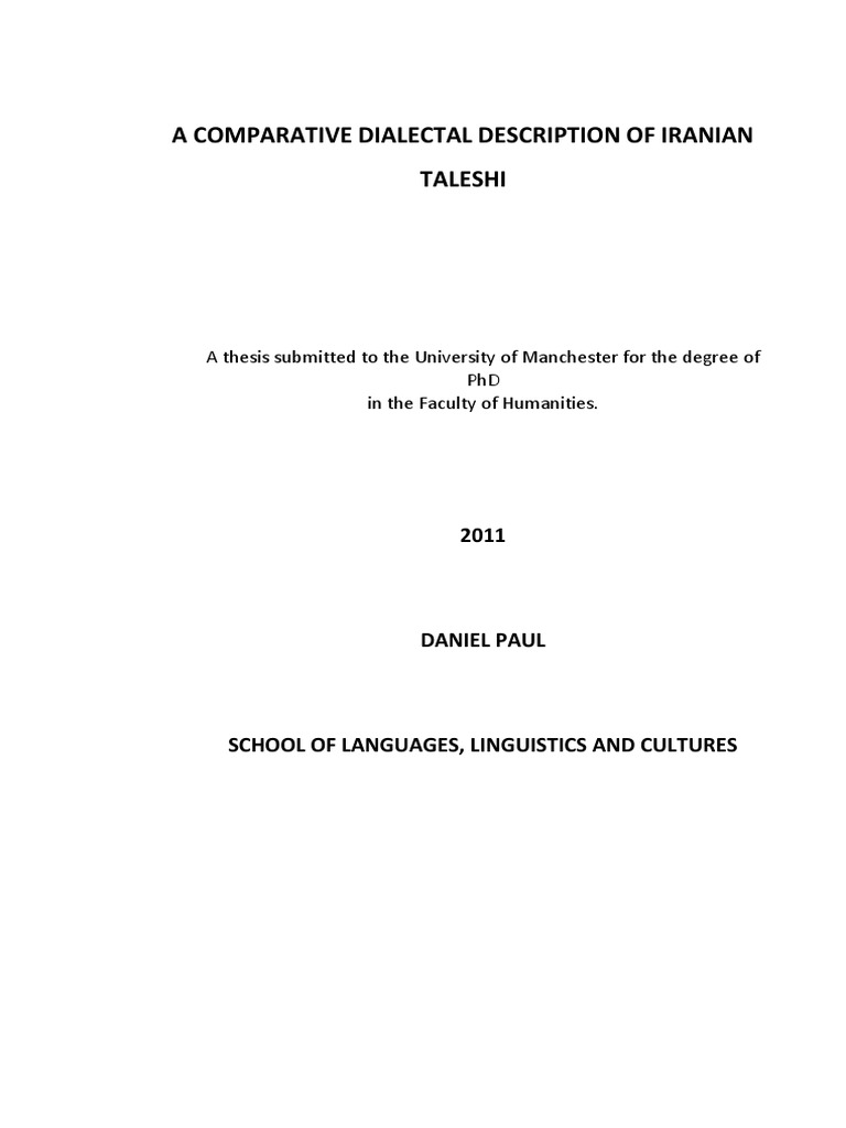 A Comparative Dialectal Description of Iranian Taleshi | PDF | Foreign ...