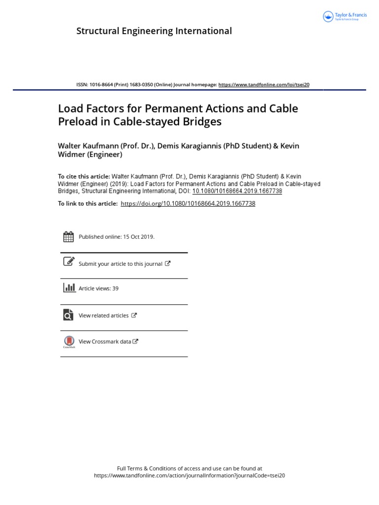 2019 Kaufmann Et Al - Load Factors For Permanent Actions and Cable ...