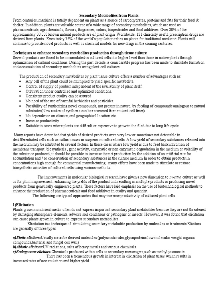 Factors Enhancing Secondary Metabolites Production From PTC | PDF ...