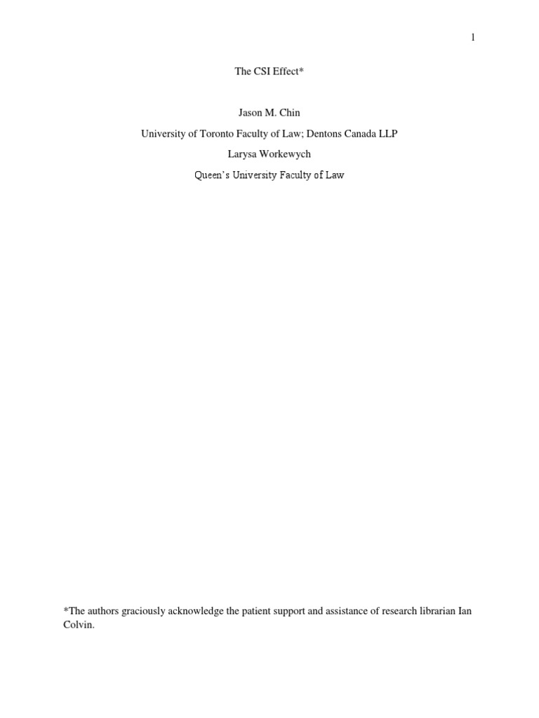 Csi Effect Final Ssrn Pdf Forensic Science Reasonable Doubt