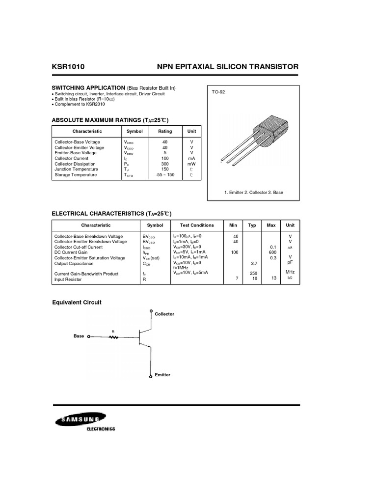 KSR 1010 | PDF | Bipolar Junction Transistor | Semiconductors