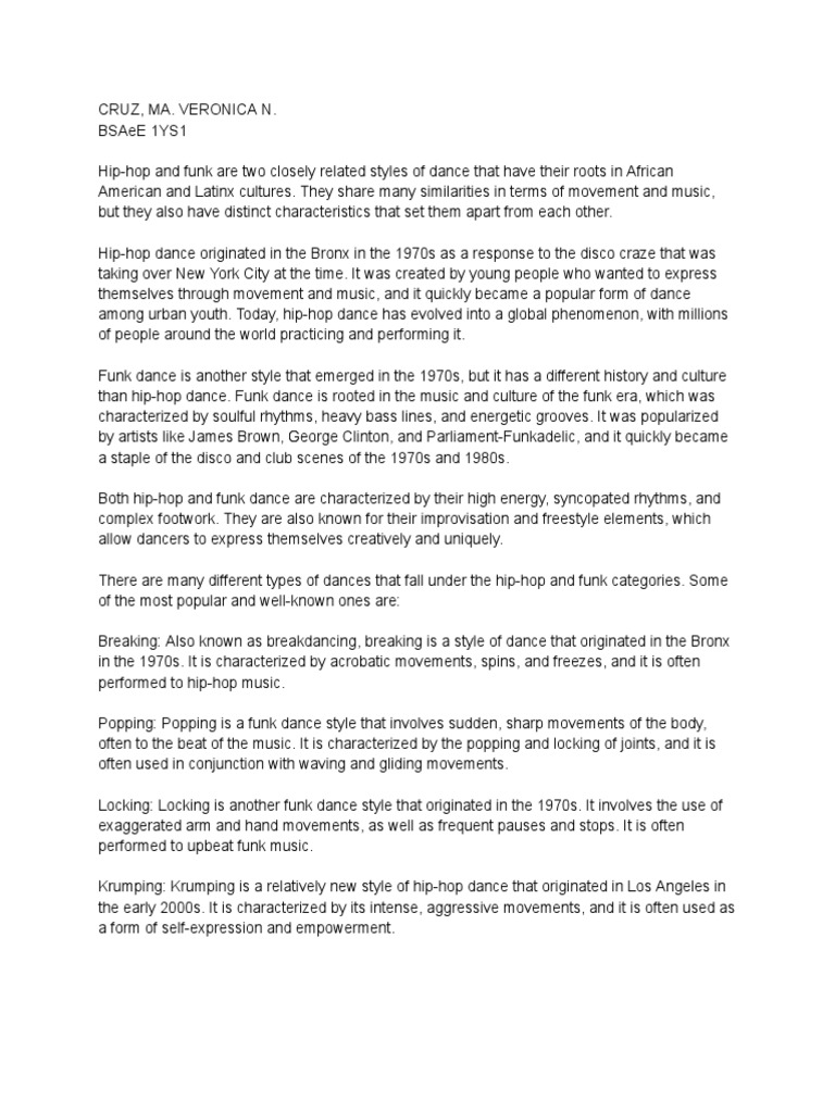 Dance Category Essay | PDF | Funk | Music