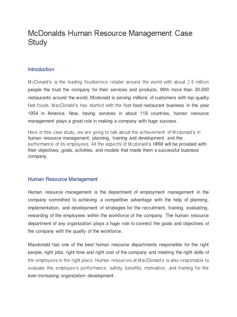 McDonald's HRM Case Study Analysis | PDF | Human Resource Management ...