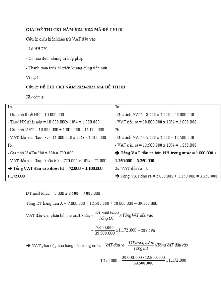 GIẢI ĐỀ THI 01 CK1 NĂM 2021 2022 1 | PDF