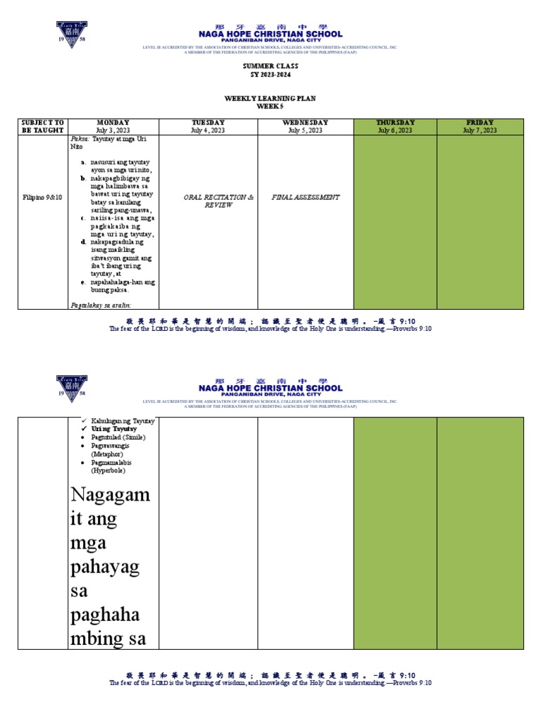 Week 5 LP Filipino | PDF | Wisdom