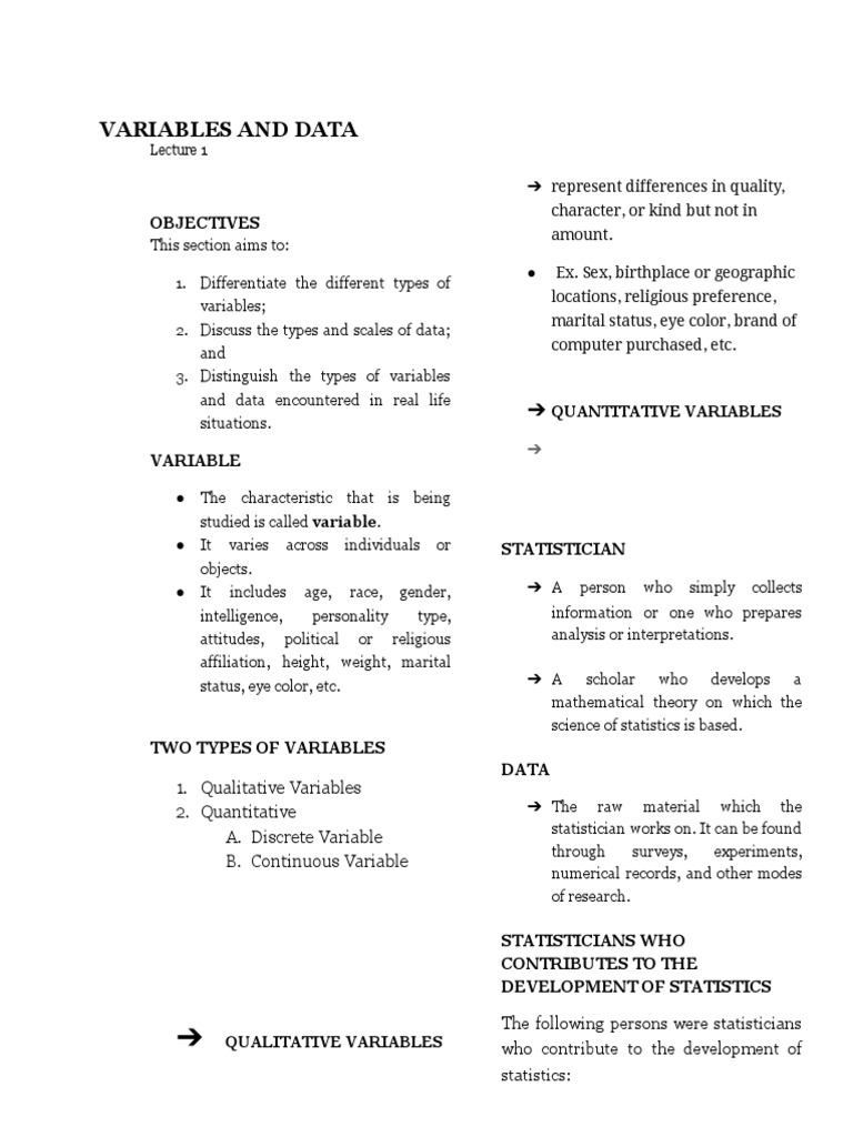 Data and Variables | PDF | Statistics | Statistical Inference