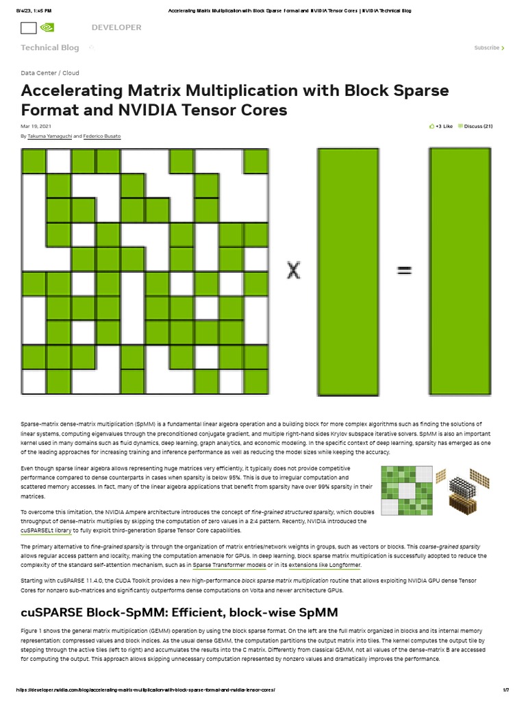 Accelerating Matrix Multiplication With Block Sparse Format And Nvidia Tensor Cores Nvidia