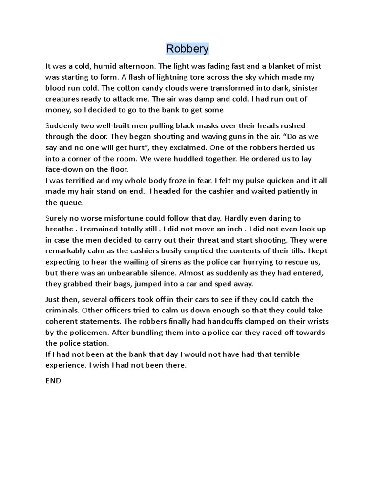 Bank Robbery Experience Narrative | PDF