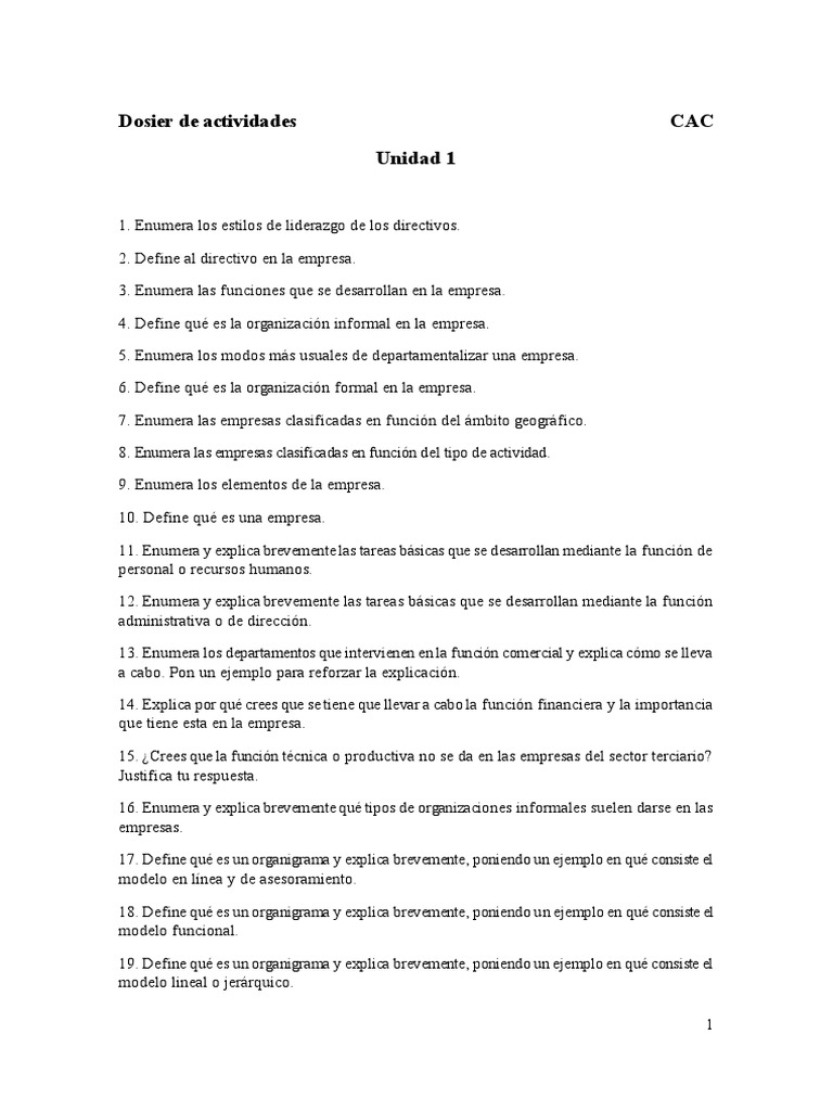 Dosier Actividades Unidad 1 CAC | PDF