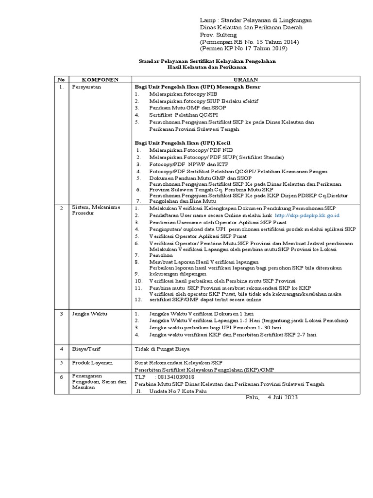 Standar Pelayanan SKP | PDF