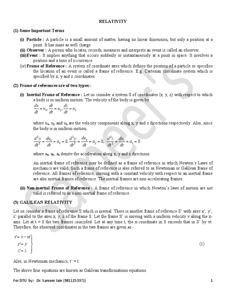 Relativity Notes | PDF