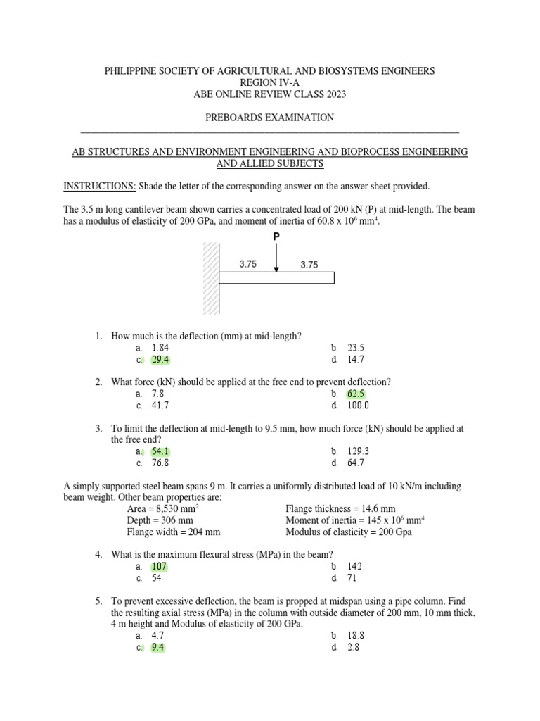 Preboards Exam Part Iii Answer Key 1 Pdf Humidity Heat Transfer