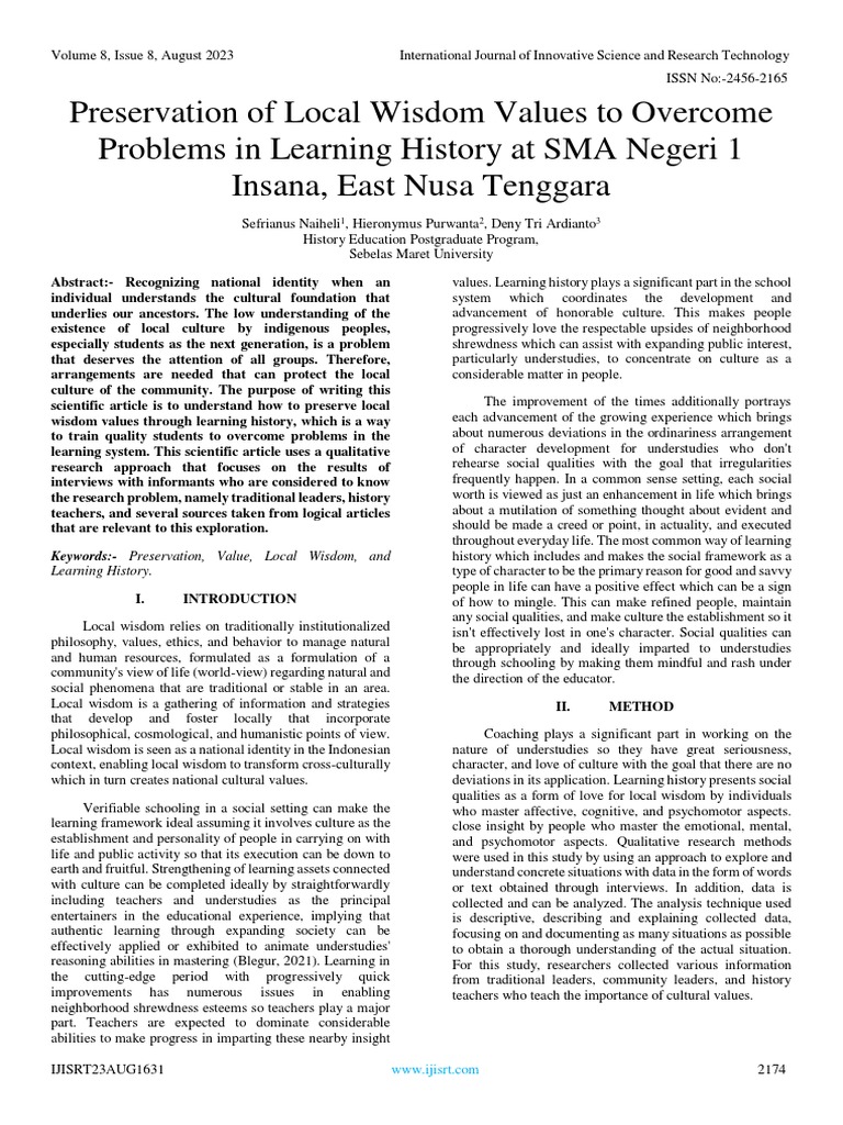 Preservation of Local Wisdom Values To Overcome Problems in Learning History at SMA Negeri 1 ...