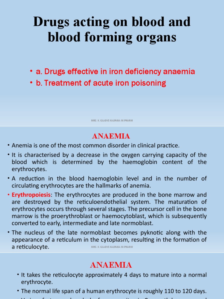 Drugs Acting On Blood and Blood Forming Agents | PDF | Anemia | Iron