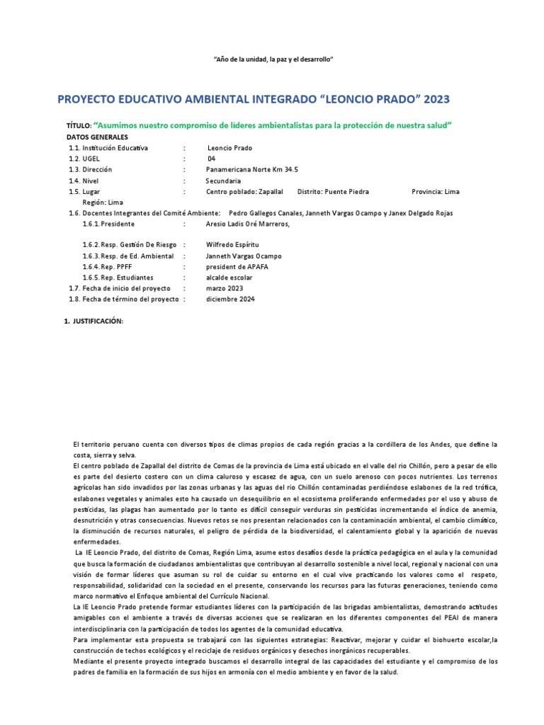 Proyecto Educativo Ambiental Integrado Leoncio Prado 2023 | PDF ... Proyecto Educativo Ambiental Integrado Leoncio Prado 2023 | PDF ...