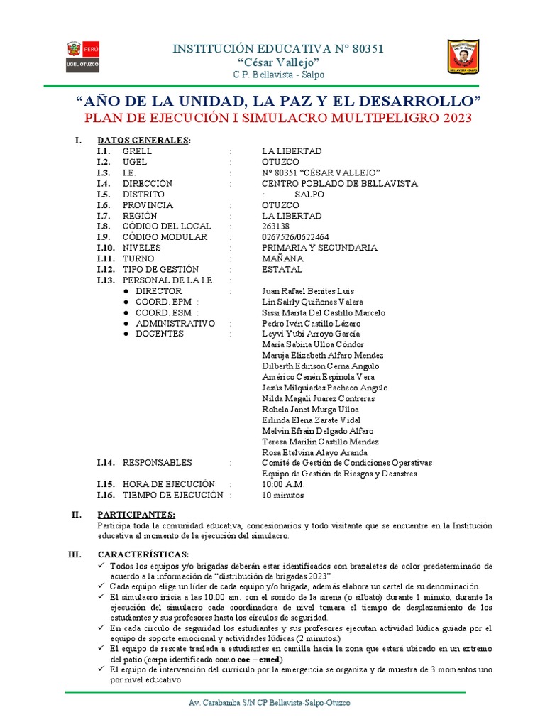 Plan I Simulacro 2023 | PDF