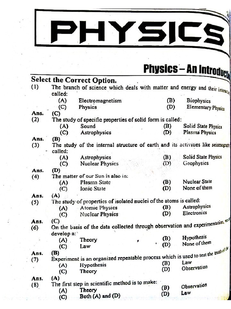 Physics Class 9th MCQs Sarbulandi | PDF