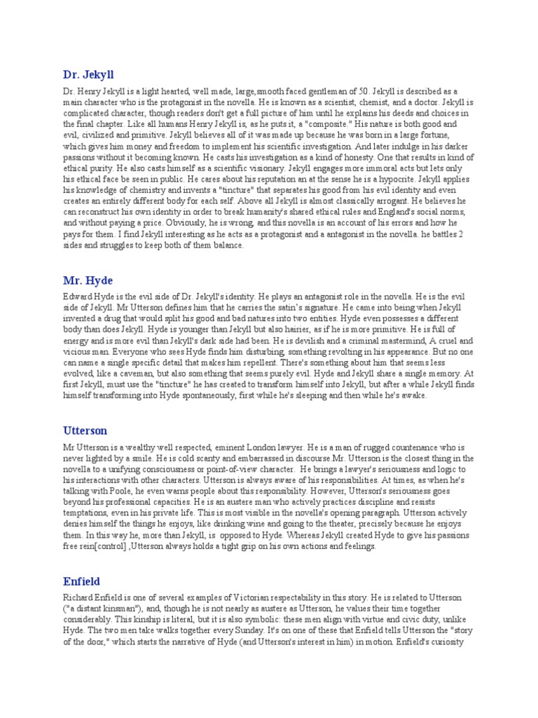 Character Sketch | PDF | Dr. Jekyll And Mr. Hyde (Character) | Strange ...