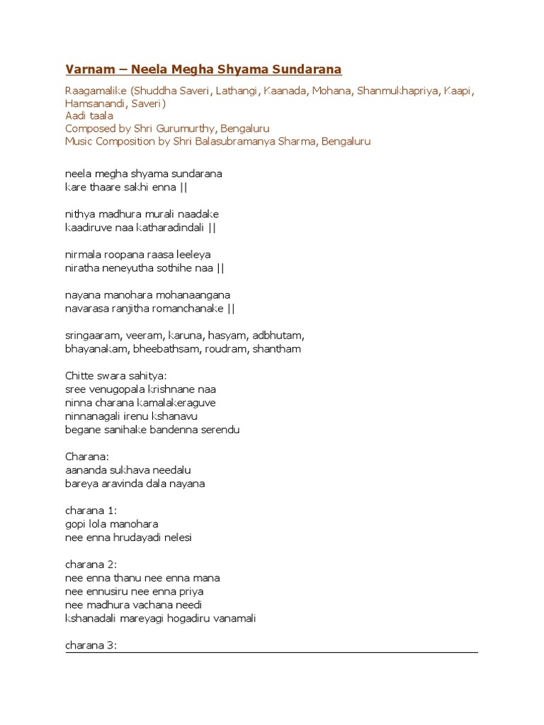 Varnam-Neela Megha-For Workshop | PDF | Art | Religion & Spirituality