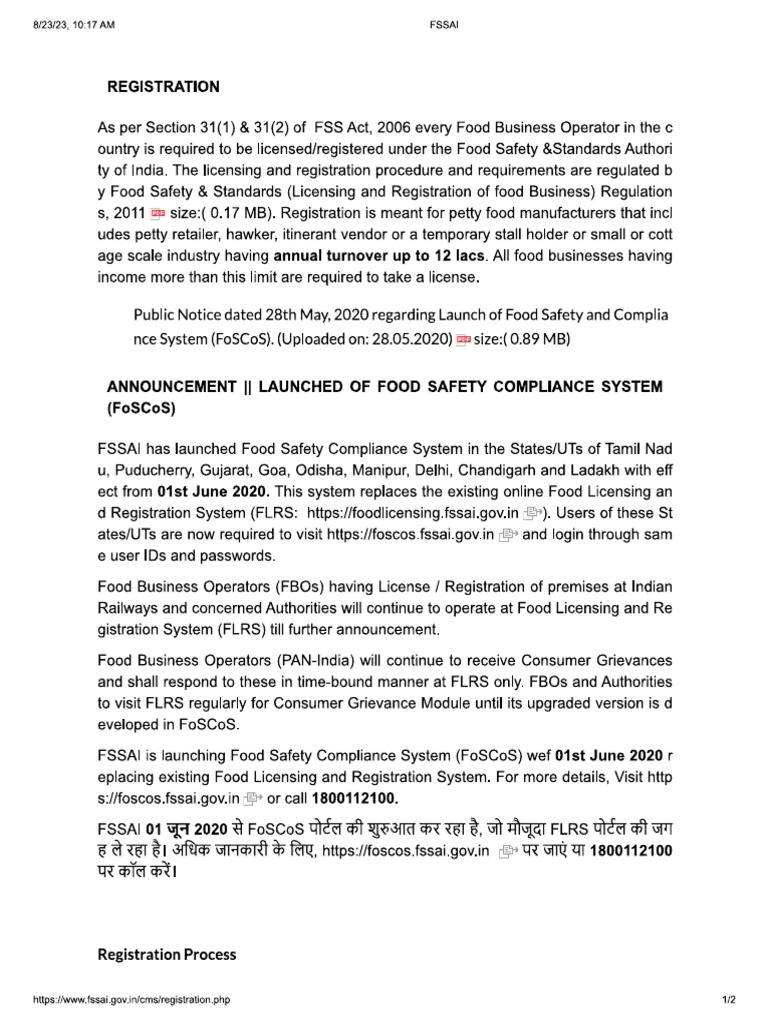 Fssai Registrtion | PDF