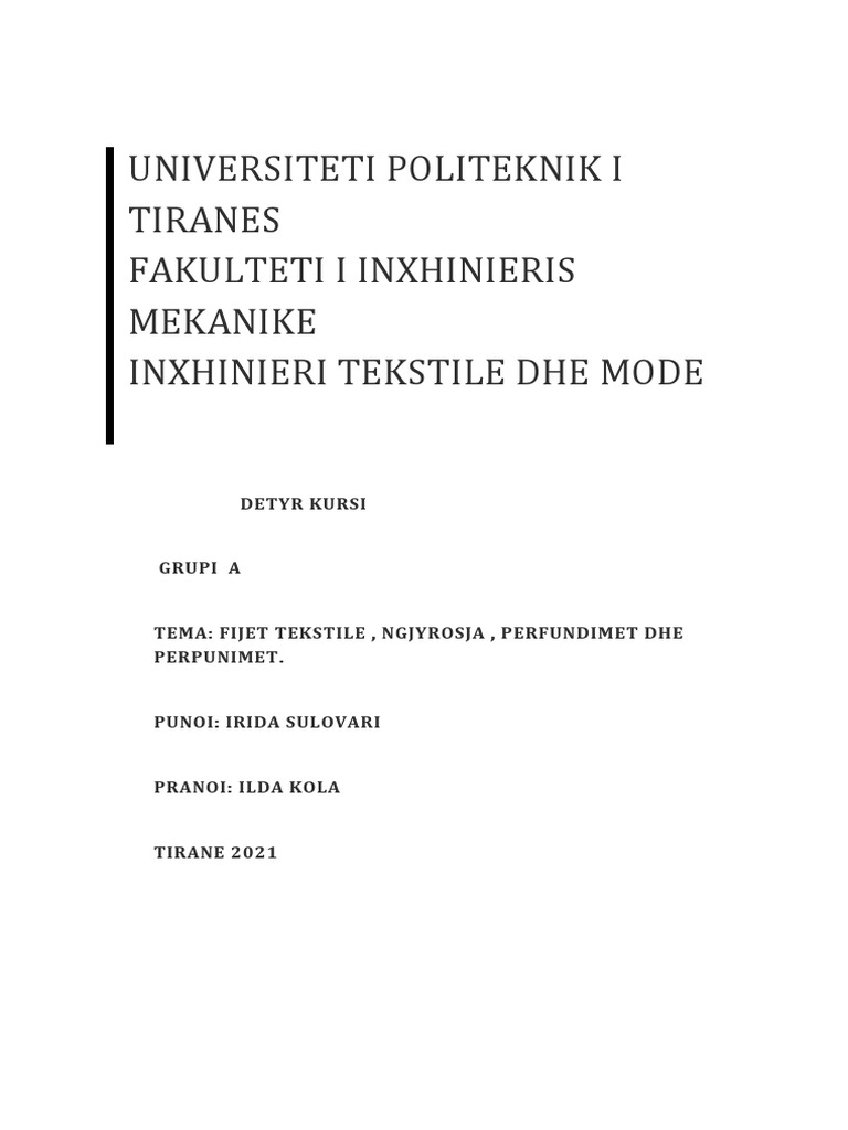 Universiteti Politeknik I Tiranes Fakulteti I Inxhinieris Mekanike Inxhinieri Tekstile Dhe Mode ...