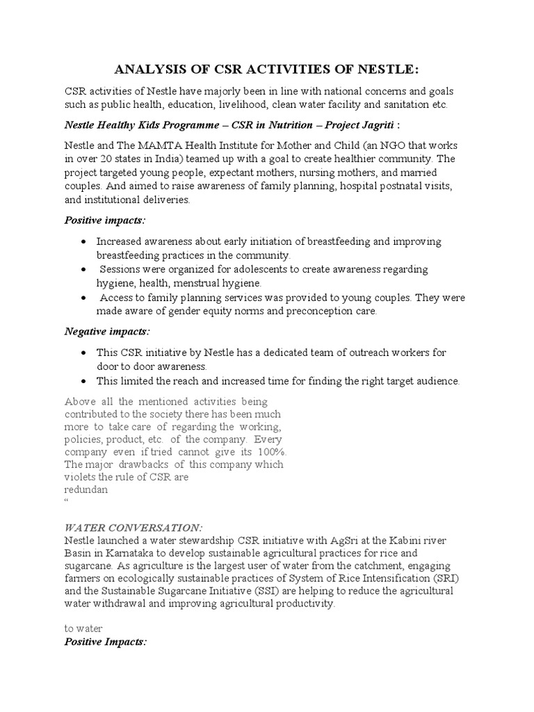 Analysis of CSR Activities of Nestle | PDF