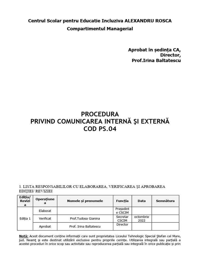 PS 04 Procedura de Comunicare Interna Si Externa | PDF