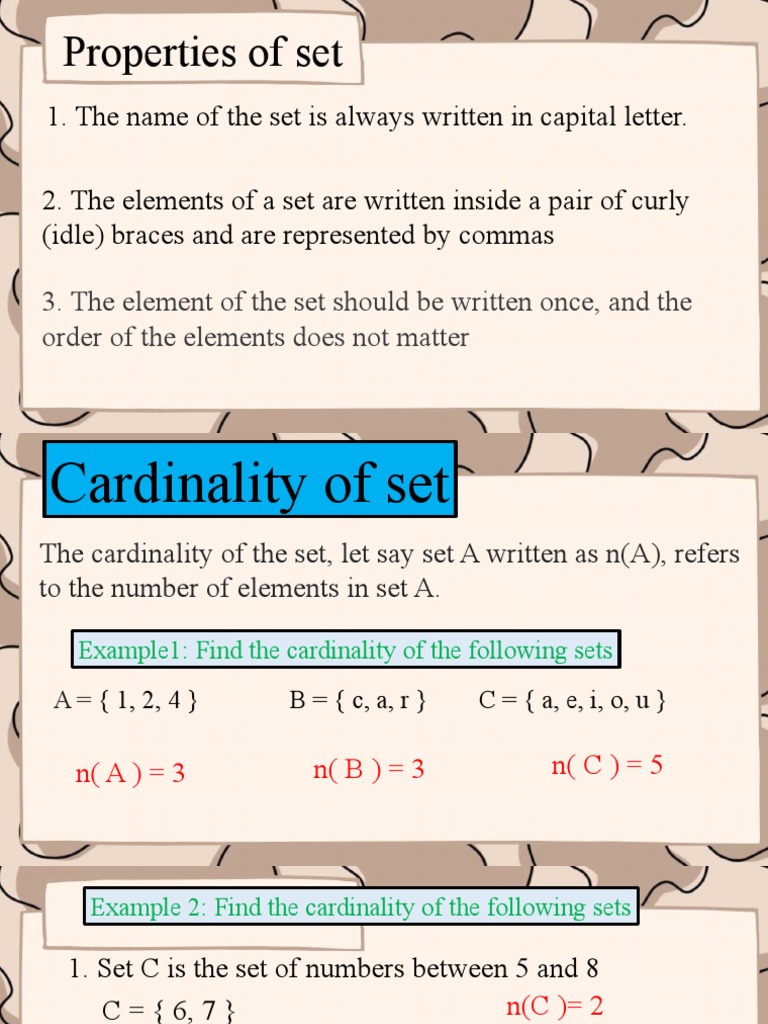 Cardinality and Types of Sets | PDF | Set (Mathematics) | Ellipsis