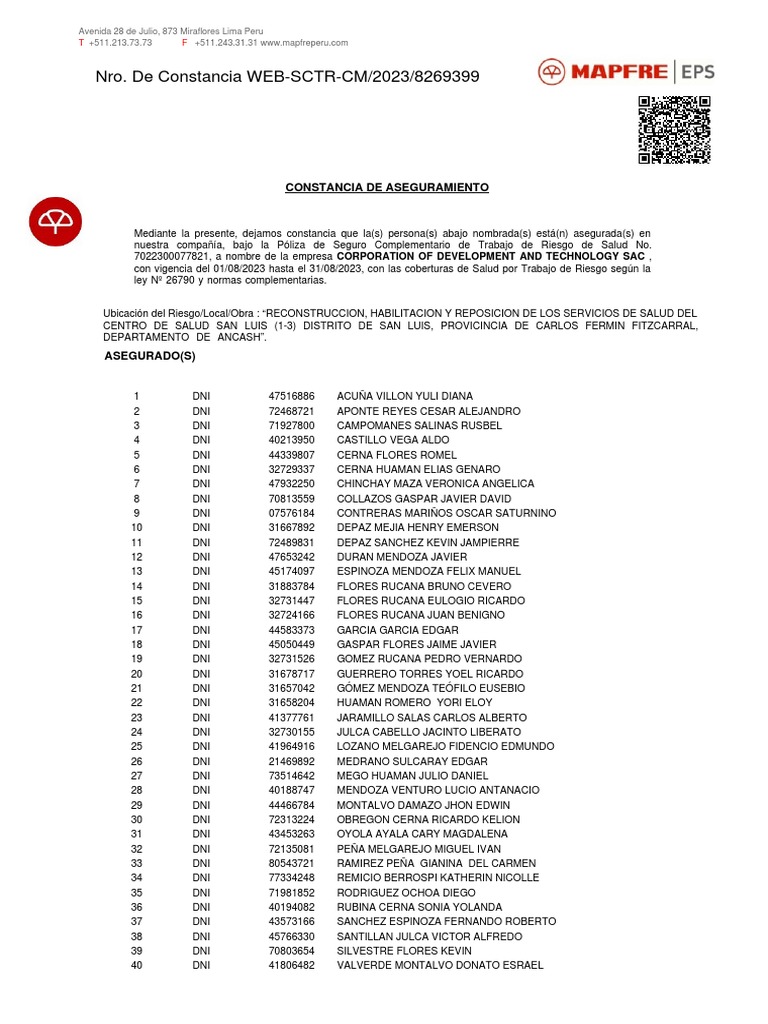 Constancia de Aseguramiento SCTR | PDF | Seguro | Consentimiento
