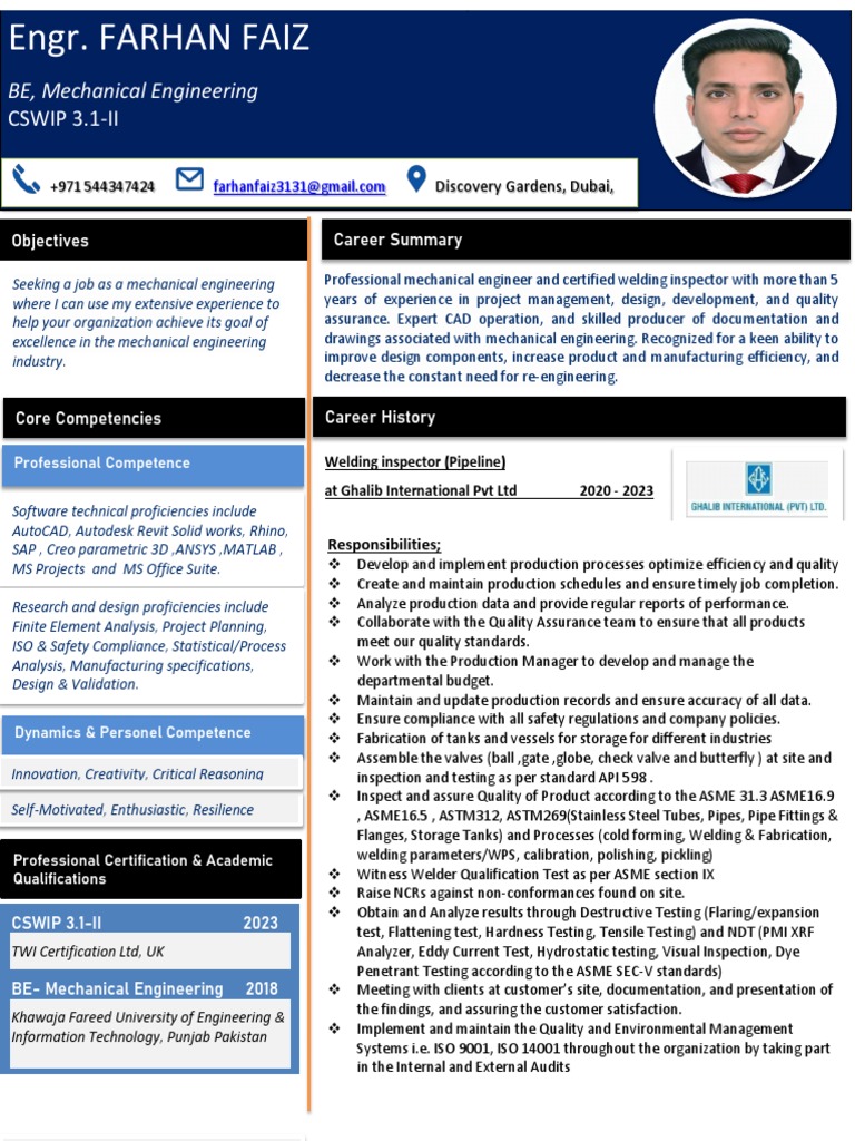Eng. Farhan CV 2 | PDF | Mechanical Engineering | Quality Assurance