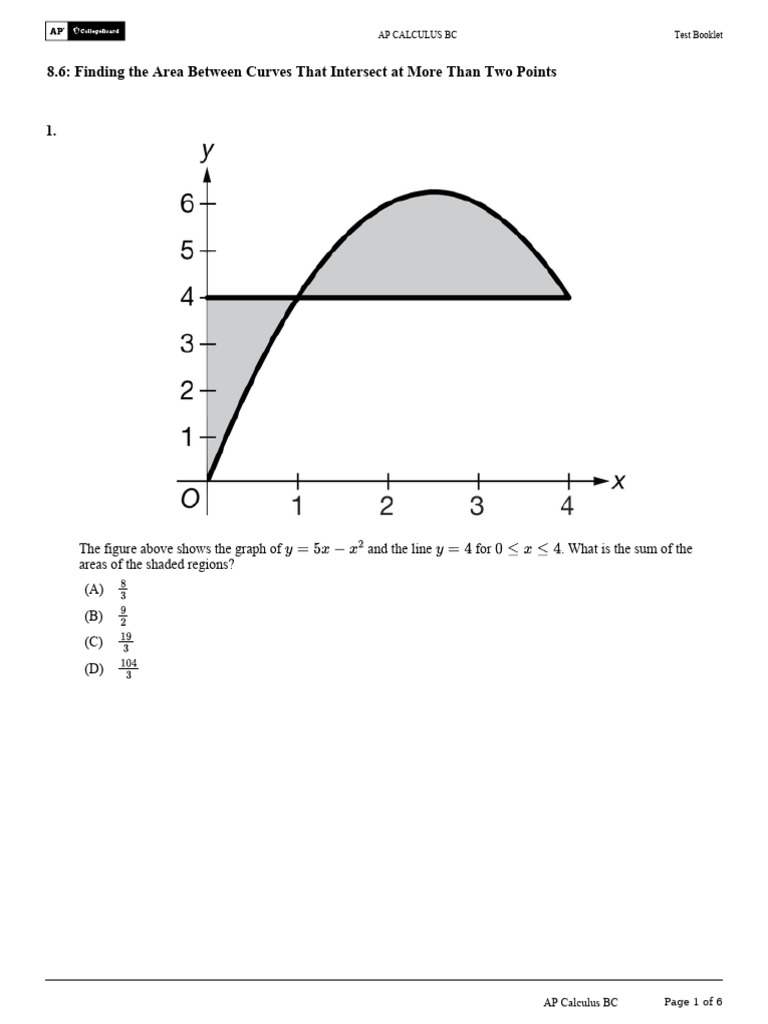 8.6 Finding The Area Between Curves That Intersect at More Than Two Points | PDF | Calculus ...